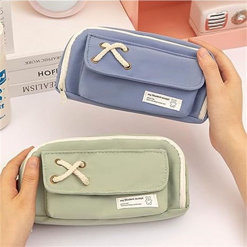 Three-layer Pencil Pouch Canvas Stationery Holder Box Pencil Case ...