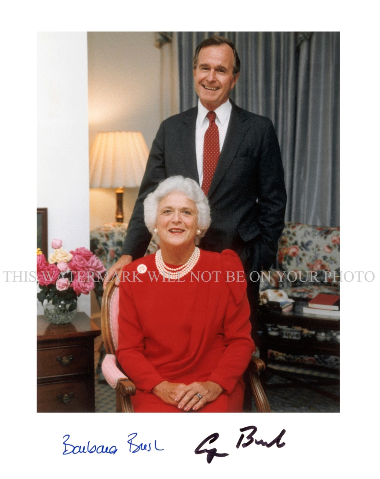 GEORGE H.W AND BARBARA BUSH SIGNED AUTOGRAPH 8x10 RP WHITE HOUSE ...