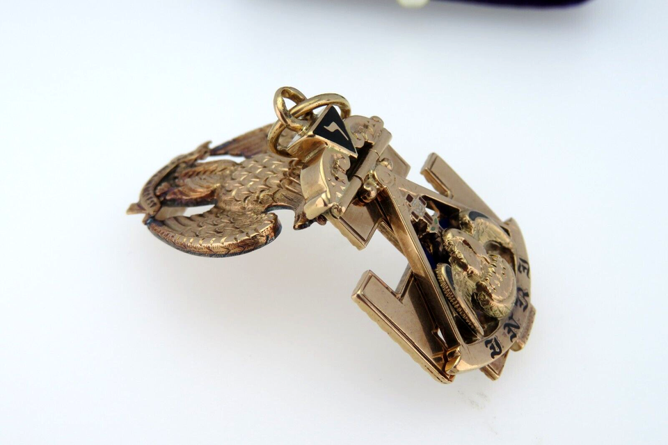 Antique MASONIC Eagle 32nd DEGREE Tri-Fold 14K Gold Enamel Watch Chain ...