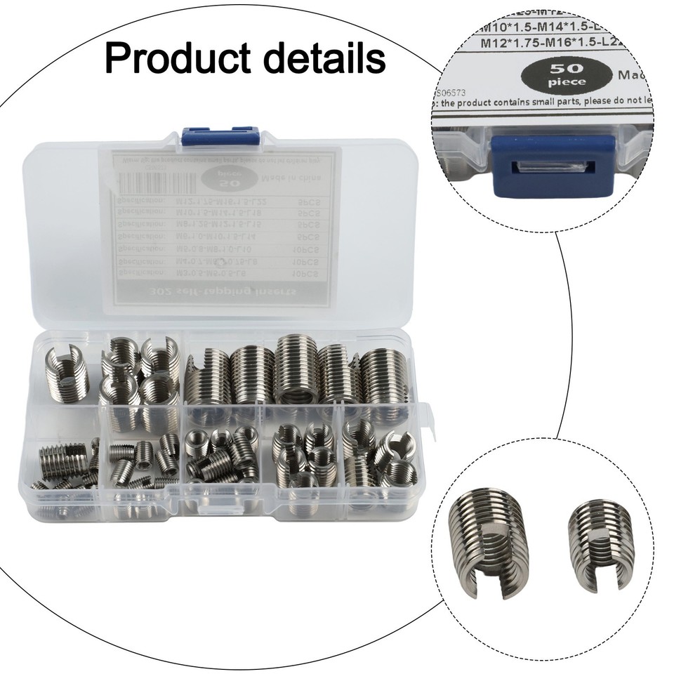 50PC Stainless Steel Inserts for M3 M5 M6 M8 M10 For M12 Thread Repair ...