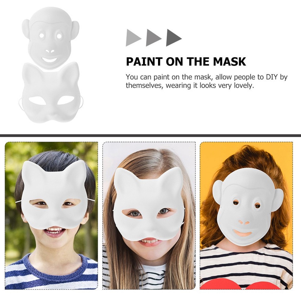 2Pcs DIY Blank Cat Monkey Mask Hand-Painted DIY Mask Unpainted White ...
