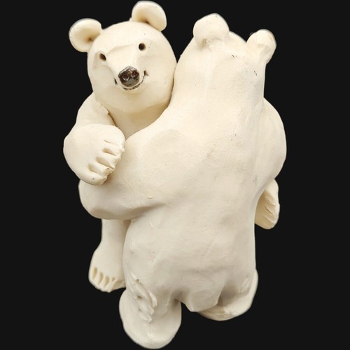 Handmade Signed Pottery Hugging Polar Bears Figurine - 3.5" vtg Friends ...