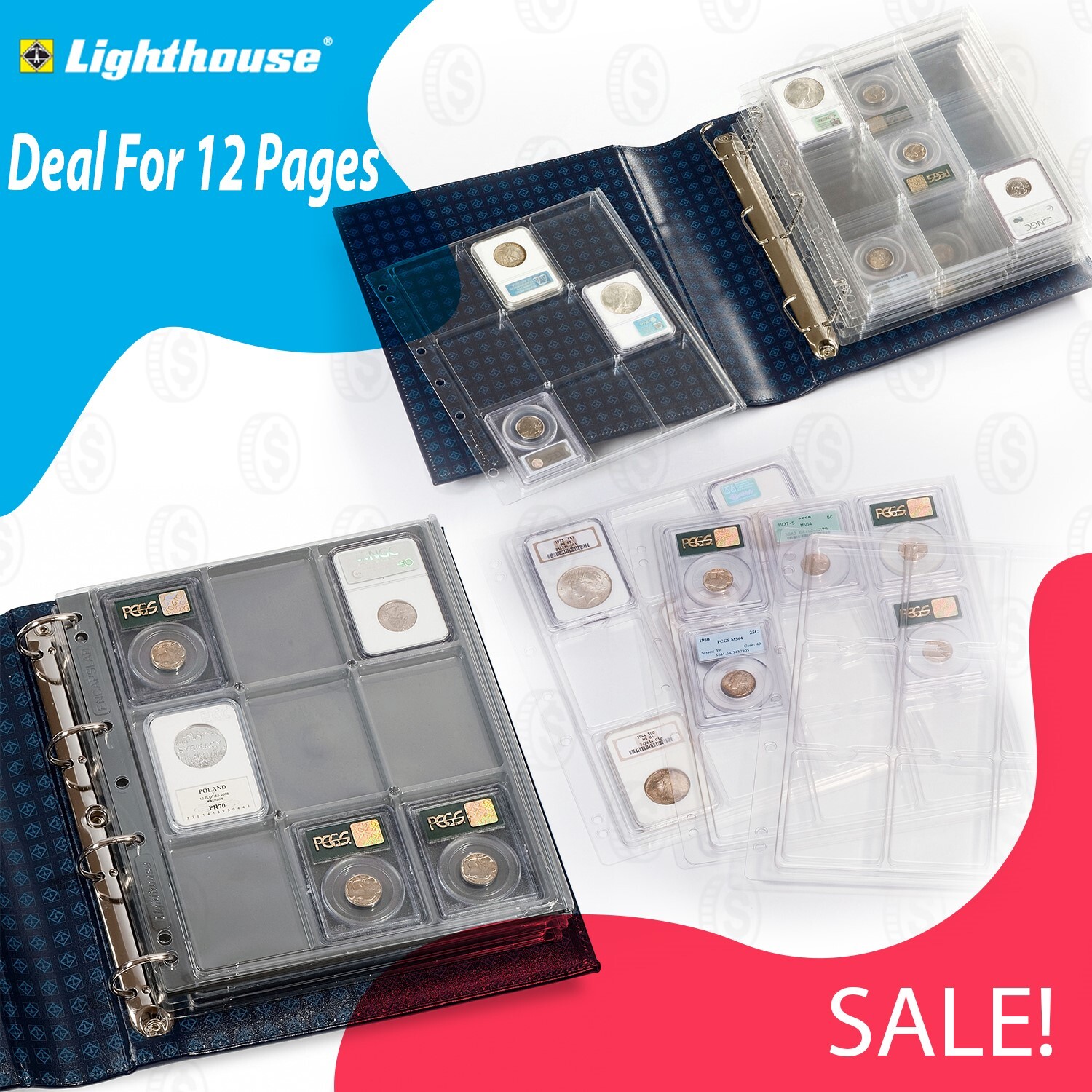 12 Clear Certified Graded Coin Slab Album Pages PCGS NGC Lighthouse ...