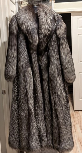 Silver Indigo Fox Tall Xlong Fur Coat XL 16 18 | eBay