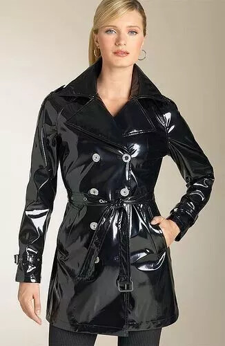 Women Vinyl trench Mac Jacket Coat Winters Mac Waterproof Italian ...