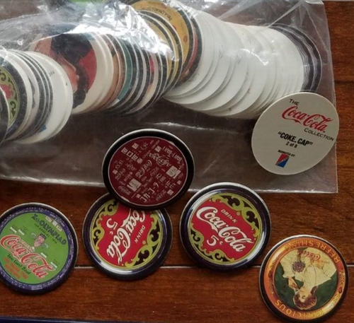COCA COLA POGS COKE CAP 55+ DIFFERENT BOTTLE CAP POG LOT COLLECT A CARD ...