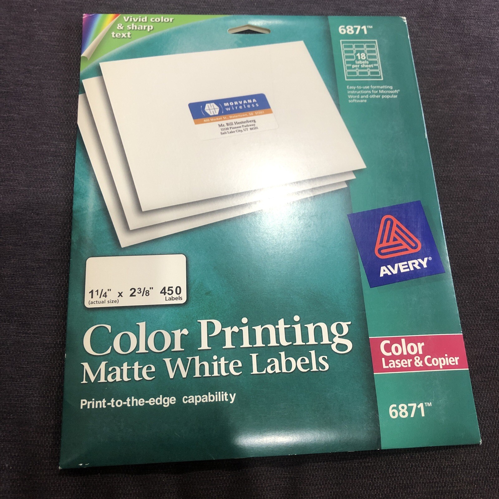 Avery Color Printing Mailing Labels 1 1/4 x 2 3/8 White 450/Pack 6871 ...