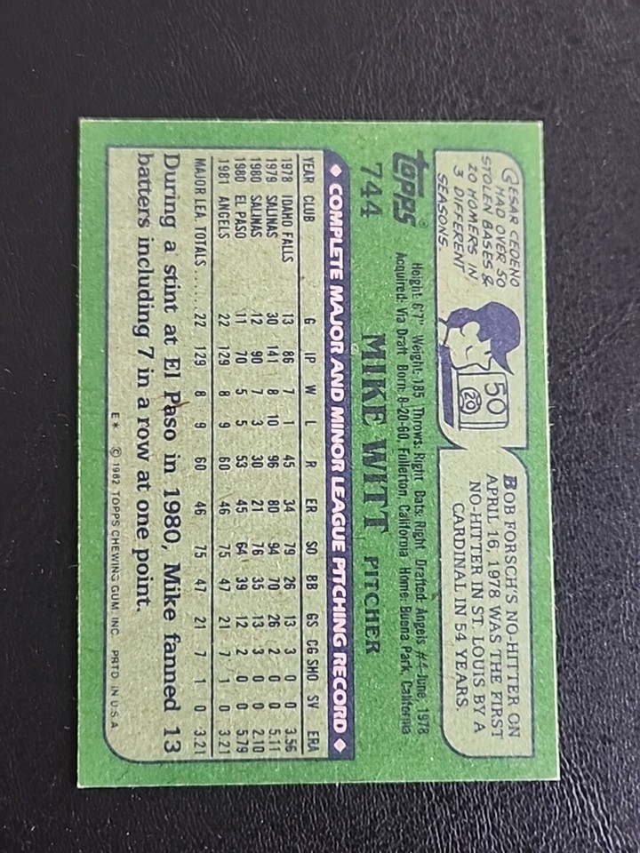 1982 Topps Mike Witt Signed Auto | eBay