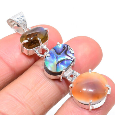 Labradorite Pearl Abalone Shell Gemstone Silver Plated Handmade Pendant ...