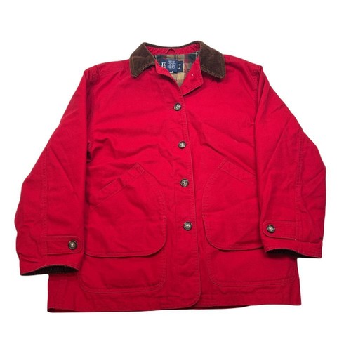 Lands End Red Barn Coat Womens PM Medium Petite Corduroy Collar Plaid ...