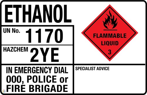 Ethanol - Emergency Information Panel Hazchem Transport Sign (EIP-02-ET ...
