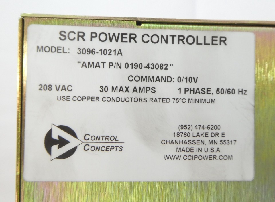 Control Concepts 3096-1021A SCR Power Controller AMAT 0190-43082 ...