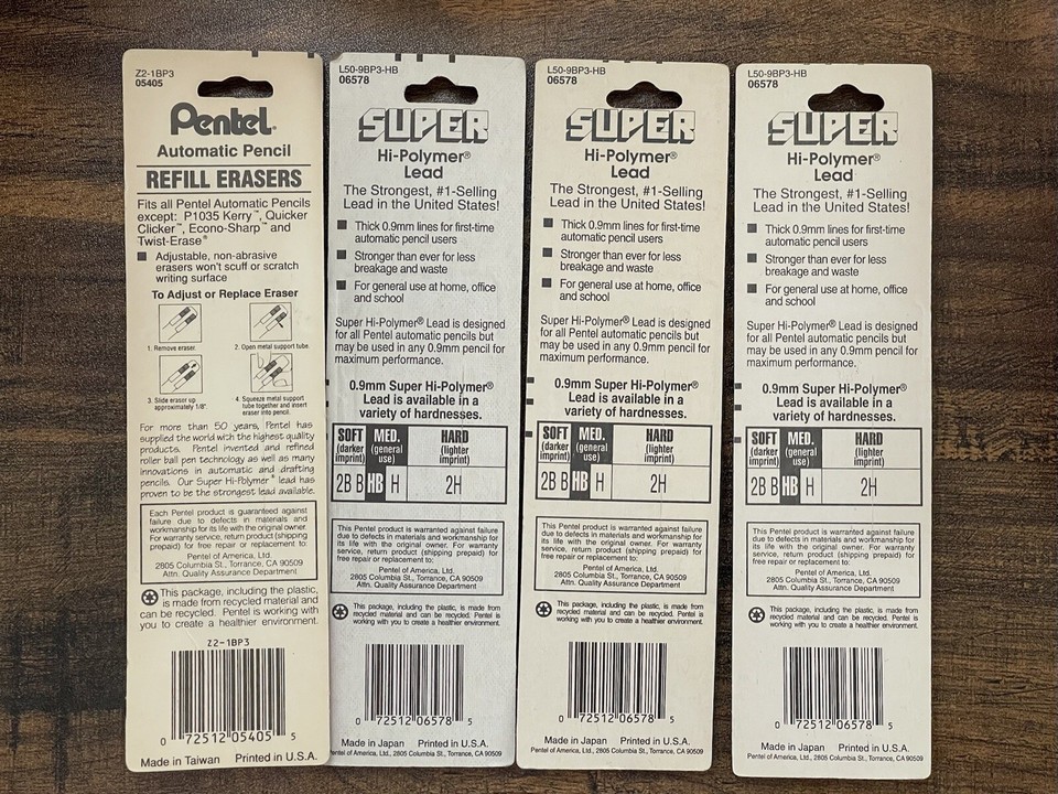 Pentel Super Hi-Polymer Lead Refill 0.9 MM HB 135 Pieces of Lead + 9 ...