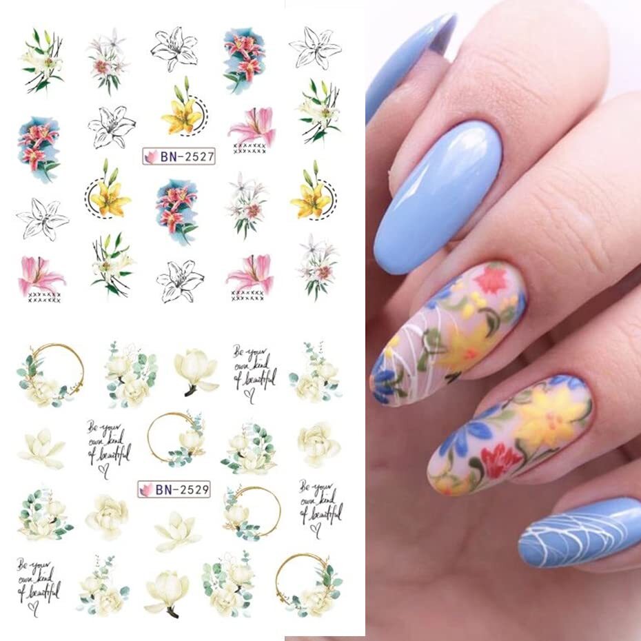 Flowers Nail Water Sticker Decals Lavender Tulip Lily Nail Art Nail ...
