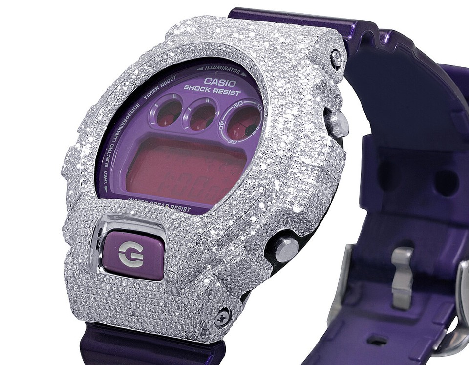 Casio G-Shock Purple 6900 Iced Out Diamond Watch 9 9/10CT | eBay