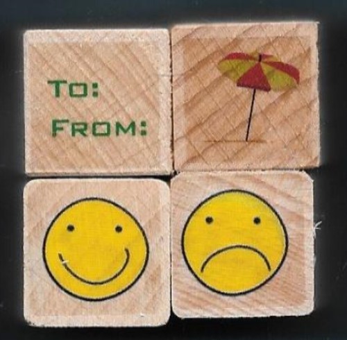 TO: FROM: Gift Tag UMBRELLA HAPPY Sad Faces emotion NEW MINI LOT RUBBER ...
