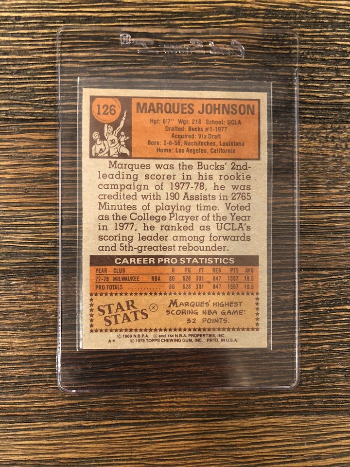 1978-79 Topps Marques Johnson #126 Milwaukee Bucks UCLA Rookie Card RC ...