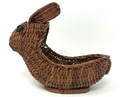 Vintage Wicker Bunny Planter, Woven Rabbit, Intricate Rattan Basket ...