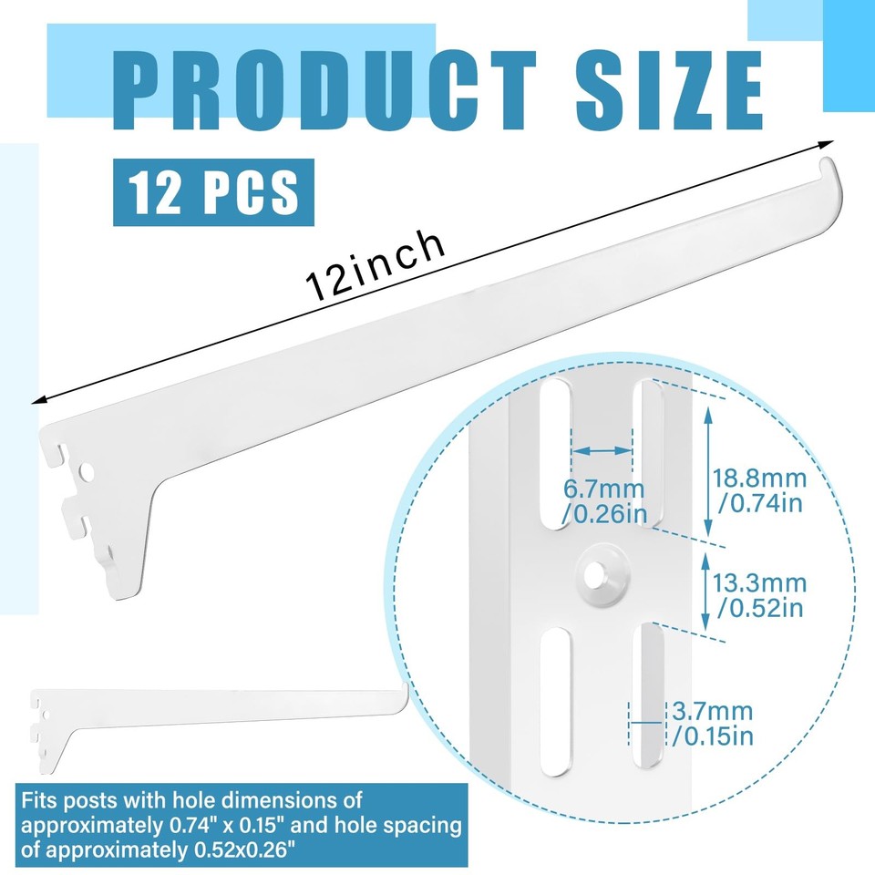 12 Pcs 12'' Single Track System Shelf Brackets Shelving Brackets ...