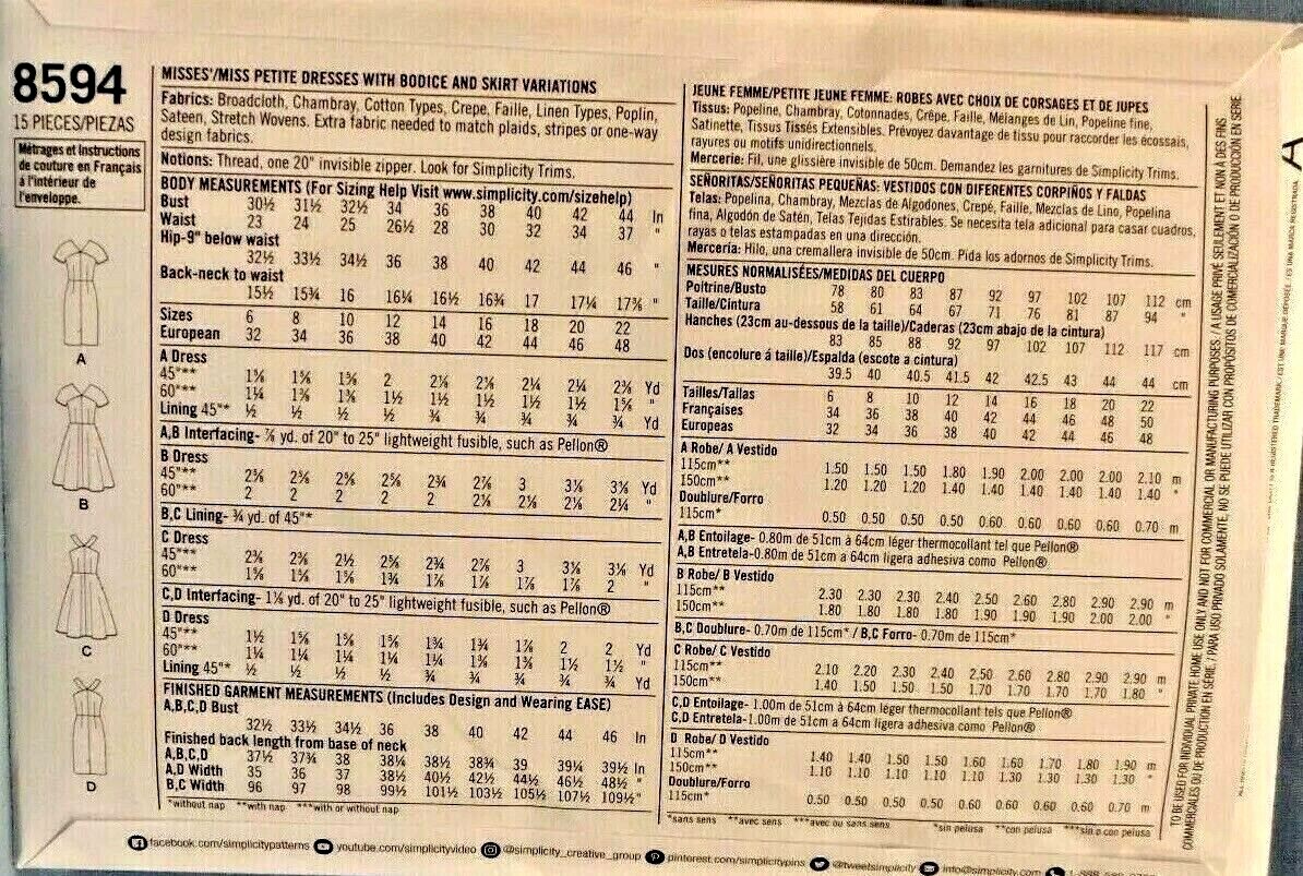 Women Summer Dress Sewing Pattern 8594 Simplicity Size 14-22 for sale ...