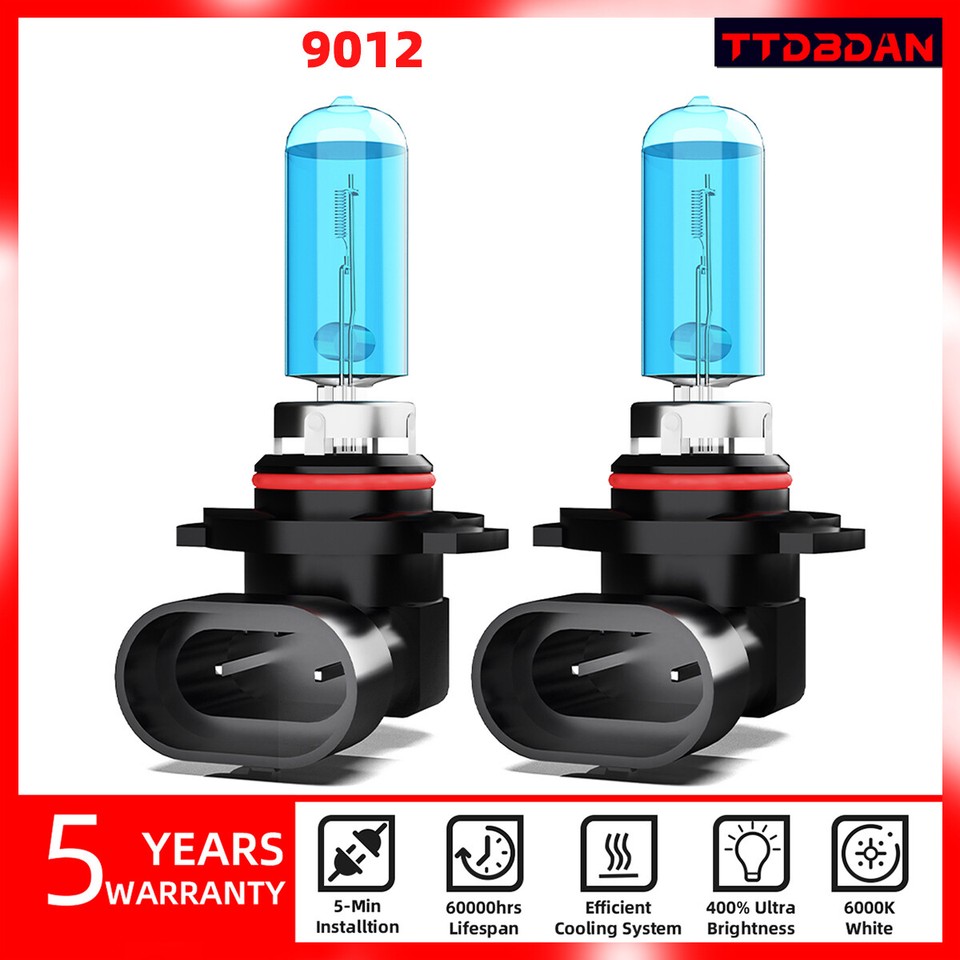 9012 Halogen Headlight Super Bright Bulbs Kit White 6000K High/Low Beam ...