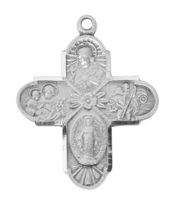 Four Way Medal Pewter Plated with 20In Stainless Steel Chain Christian ...