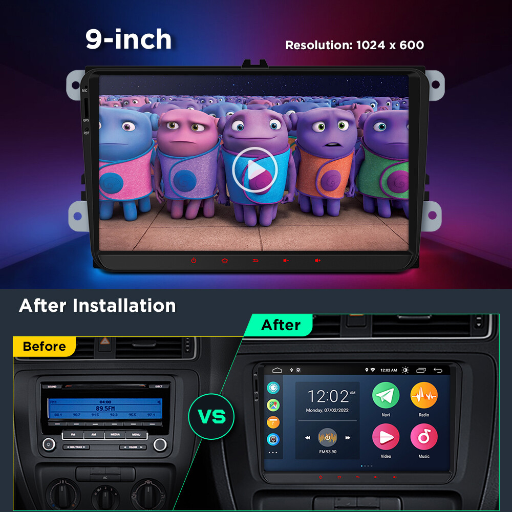 Android 12 9" Head Unit Car Stereo GPS Sat Nav RDS For VW Golf MK5 MK6 ...