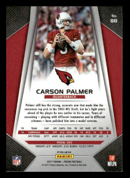 2017 Panini Prizm #88 Carson Palmer Silver Arizona Cardinals | eBay