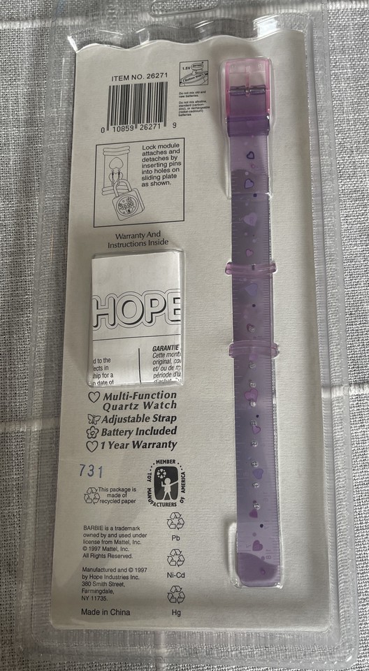 VINTAGE 1997 MATTEL BARBIE DOLL RULER WATCH W/ LOCK NOS STOCKING ...