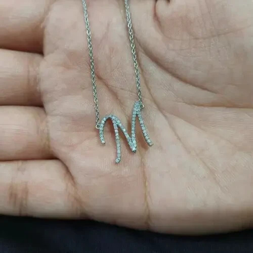 1.5CT Round Simulated Diamond Initial ''M'' Letter Necklace 14K White ...