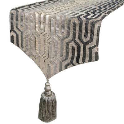 Decorative Table Runner Grey Jacquard Beadwork, Tassels - Grey Pinnacle ...