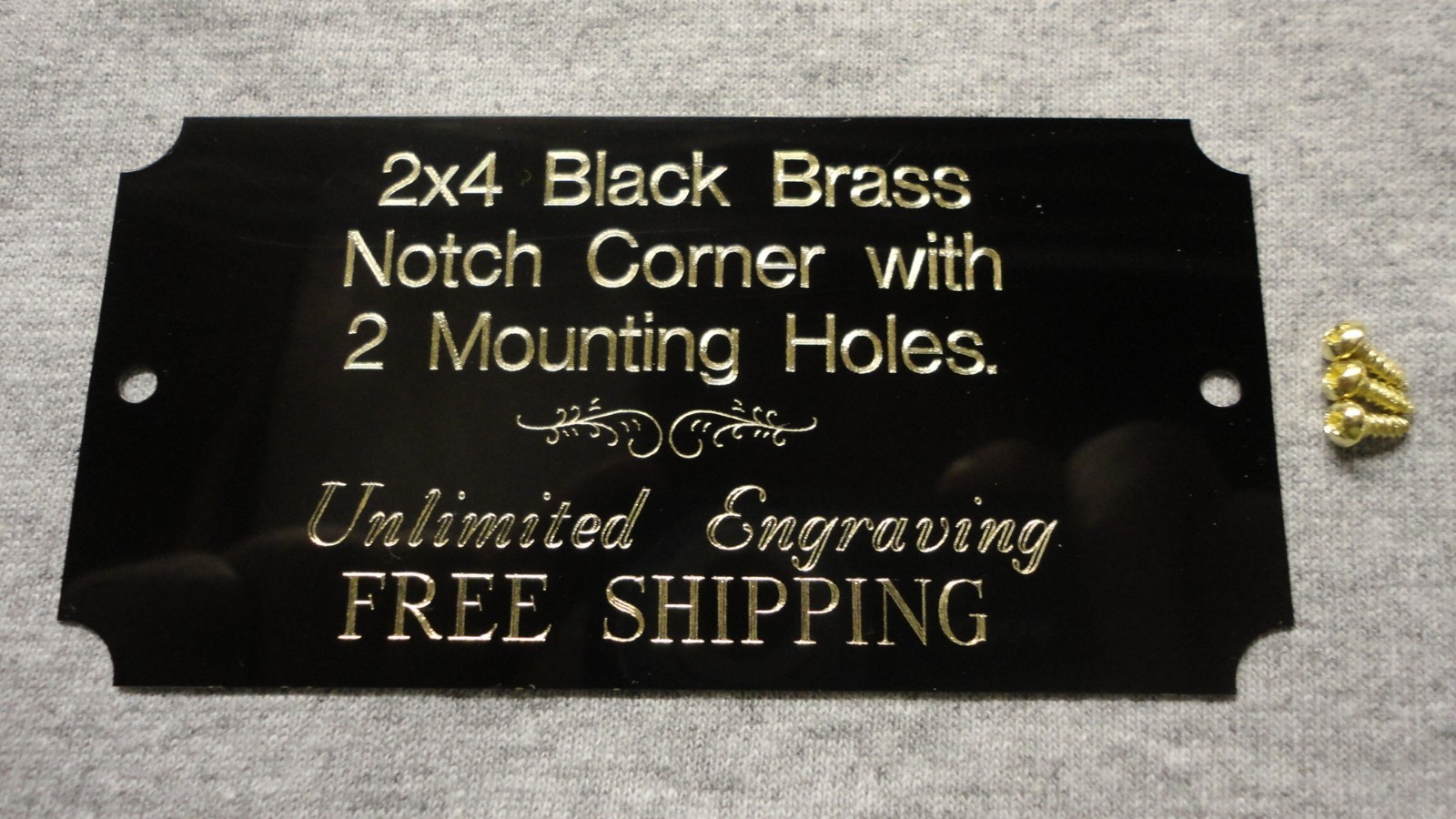 2x4 Black Brass Engraved Plate, Notch Corner, 2 holes/screws Plaque Urn ...