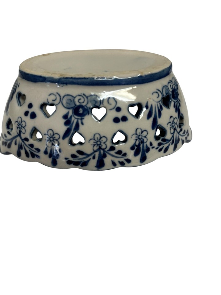 Delft Blue Pottery Oval Trinket Bowl Hand Painted Windmills Reticulated ...