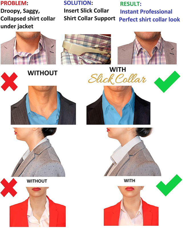 3+Slick+Collar+Adjustable+Shirt+Collar+Support+System+With+Collar+Stays ...
