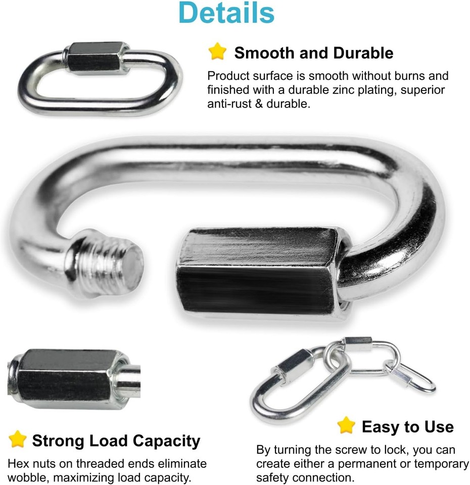 10 PCS Heavy Duty Chain Quick Links, 3 Sizes Locking Carabiner Set ...