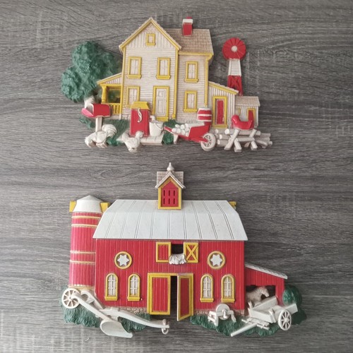 Vtg Homco 1975 Red Barn & Farmhouse Wall Art Plaques Set/2 Hard Plastic ...