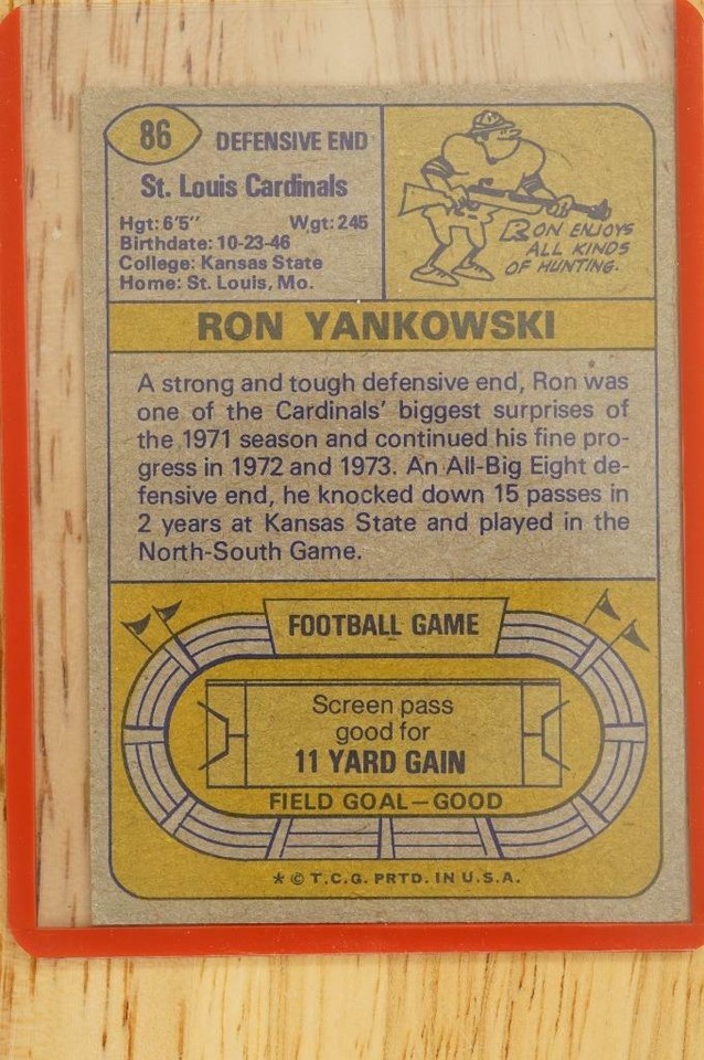 Vintage FOOTBALL Trading Card 1974 Topps #86 Ron Yankowski Cardinals | eBay