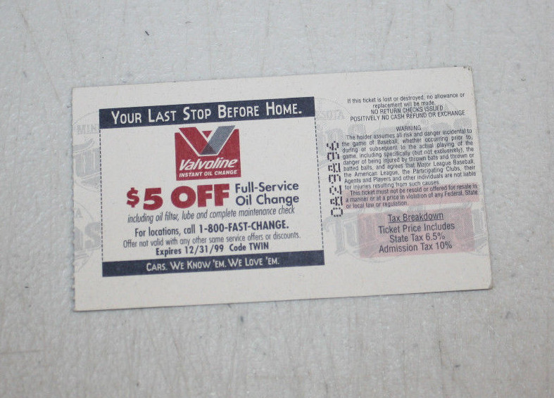 Minnesota Twins Ticket Stub | April 24 1999 | Mike Venafro Debut ...