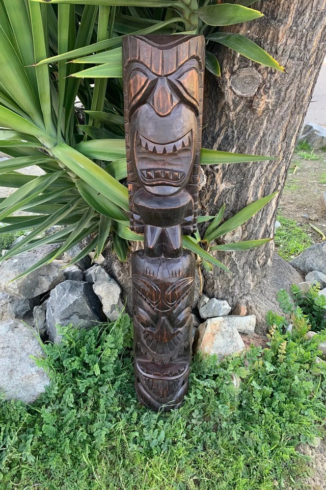 Hawaiian Tiki Gods Ku and Kane, Lono and Kanaloa Wood Carved Half ...