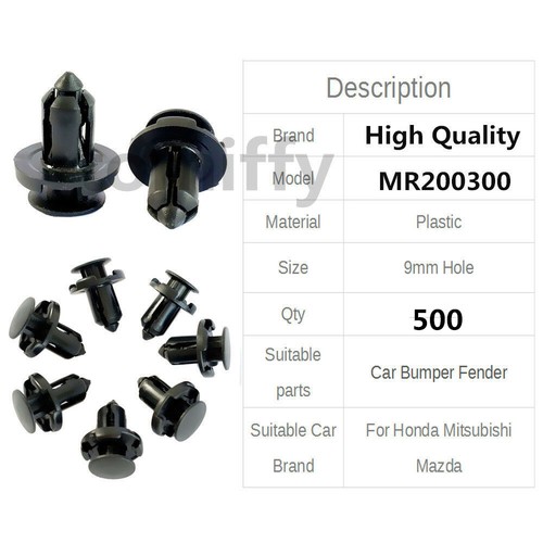500 Plastic Rivet Fastener Fender Retainer Push Clip for Mitsubishi 9mm ...