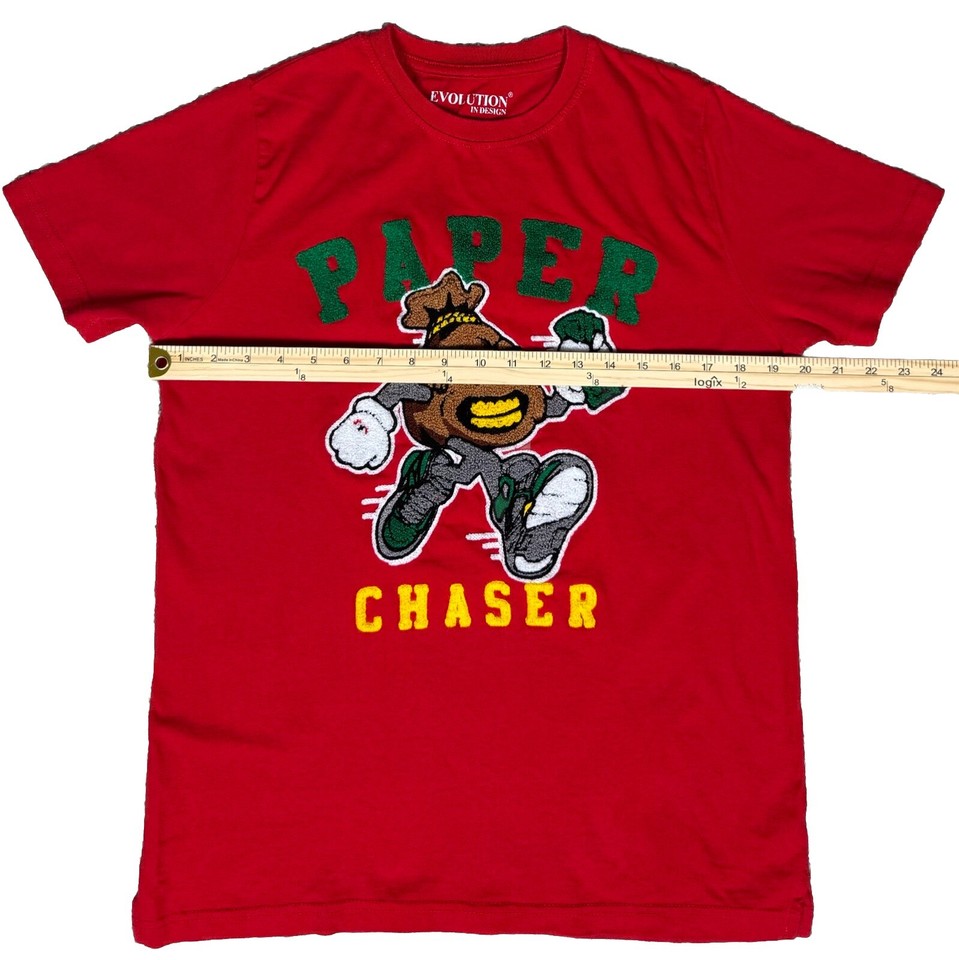 Paper Chaser T-Shirt Evolution In Design Embroidered Small Red Colorful ...