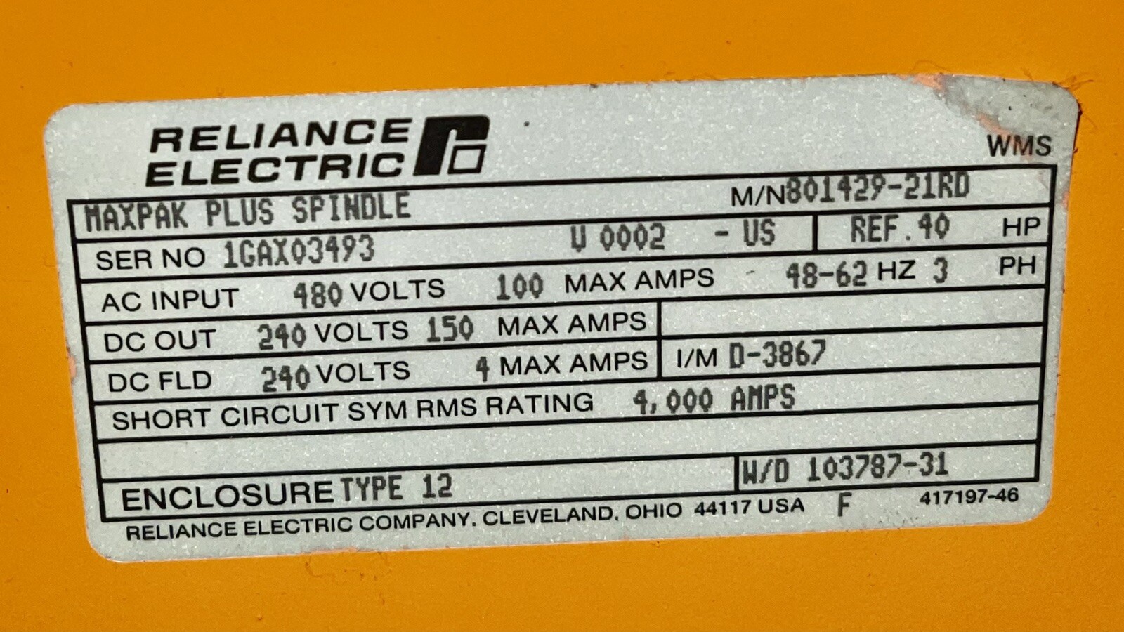 40HP Reliance MaxPak Plus DC Drive Excellent Condition 801429-21RD | eBay