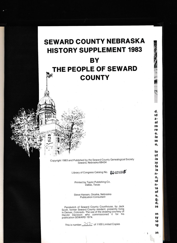 Seward County Nebraska history book NE 1983 | eBay