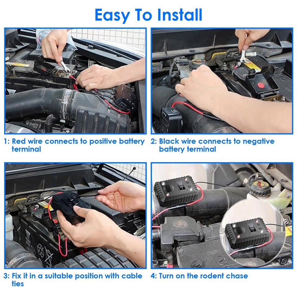 2 Ultrasonic Rodent Chaser Car Rat Mouse Repellent Rechargeable Battery ...