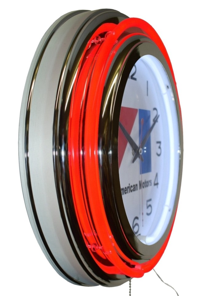 15" AMC American Motors Corp Double Neon Clock Garage Home Decor (Red ...
