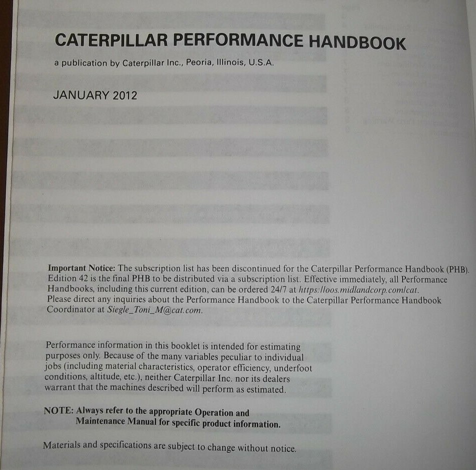 CAT CATERPILLAR PERFORMANCE HANDBOOK EDITION 42 FORTY-TWO BOOK MANUAL ...