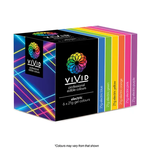 VIVID ELECTRIC GEL COLOURS 21g 6 Pack Decorating Cafe Cake Fondant ...