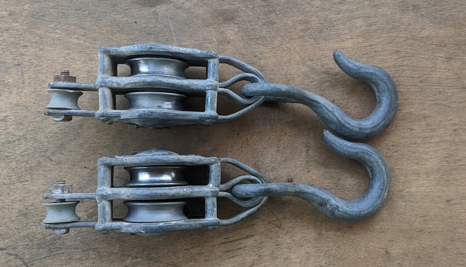 2 Vtg Bell System Lineman's slack block and tackle wire puller | eBay