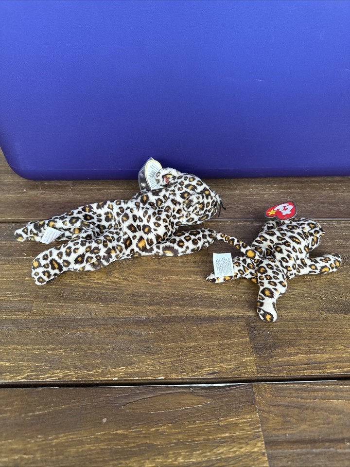 FRECKLES THE LEOPARD 1996 TY BEANIE BABY & 1993 FRECKLES TEENIE BEANIE ...