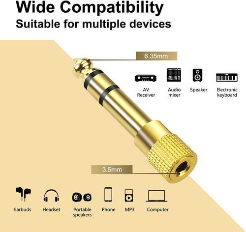 Gold 1 4 Inch To 3 5Mm Audio Jack Adapter 24K Plated Trs Connector For ...